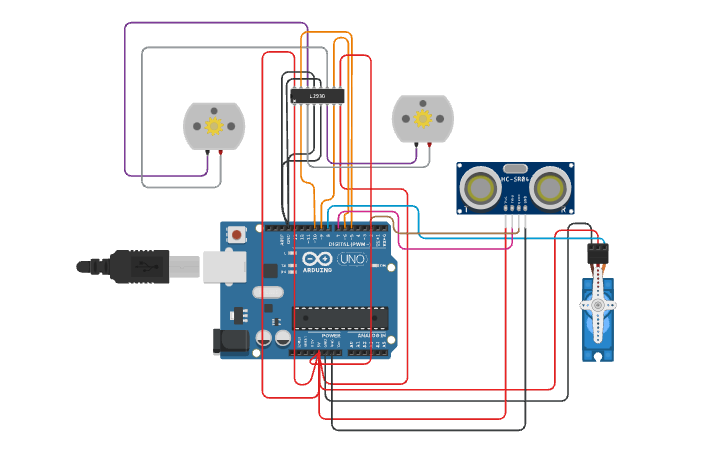 Circuit design obstacle avoiding robot - Tinkercad