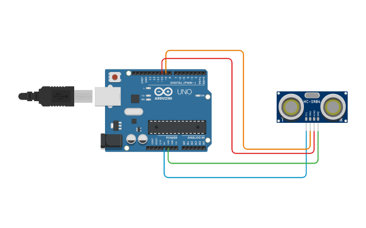 Circuit design ultrasonic sensor - Tinkercad