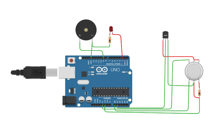 Circuit design fire alarm system - Tinkercad
