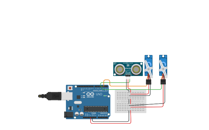 Circuit design 2 jarak servo - Tinkercad