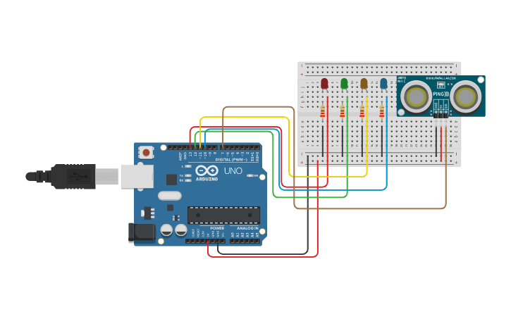 Circuit design Sistema de radar de detección de objetos - Tinkercad