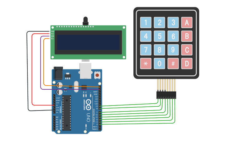 Circuit design 4x4 Keypad ve LCD Ekran ile Hesap Makinesi - Tinkercad
