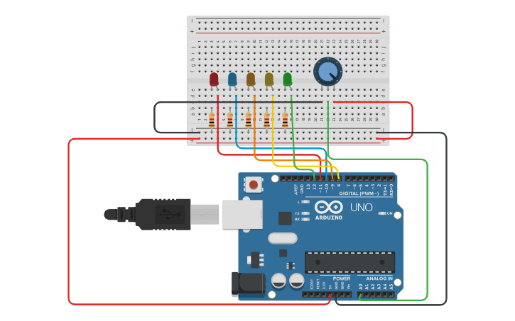 Circuit design Simulation of Potentiometer - Tinkercad