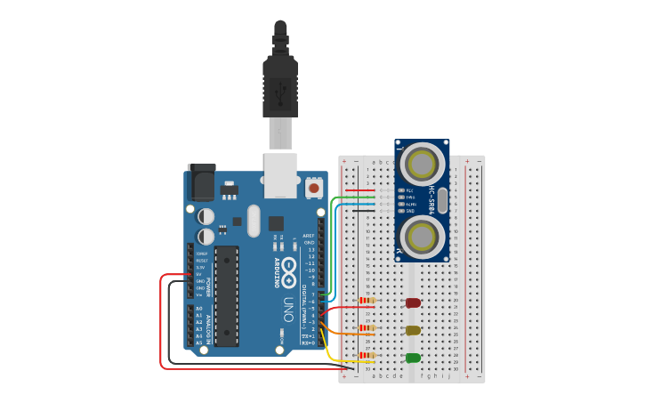 Circuit design Copy of Ultrasonic Distance Sensor LED Bar Graph | Tinkercad