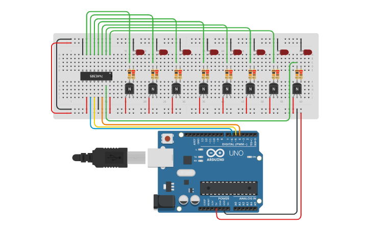 Circuit design Embedded Systems - CA1 with transistors | Tinkercad Circuit design Embedded Systems - CA1 with transistors | Tinkercad