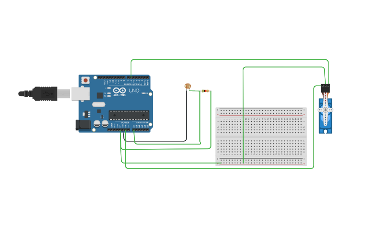 Circuit design photoresistor analog and servo - Tinkercad