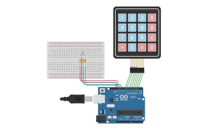 Circuit design Codigo de seguridad con un teclado matricial - Tinkercad