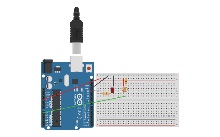 Circuit design Photoresistor-controlled LED - Tinkercad