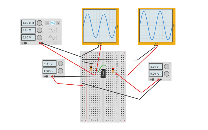 Circuit design aec exp 7 non inverting amplifier | Tinkercad