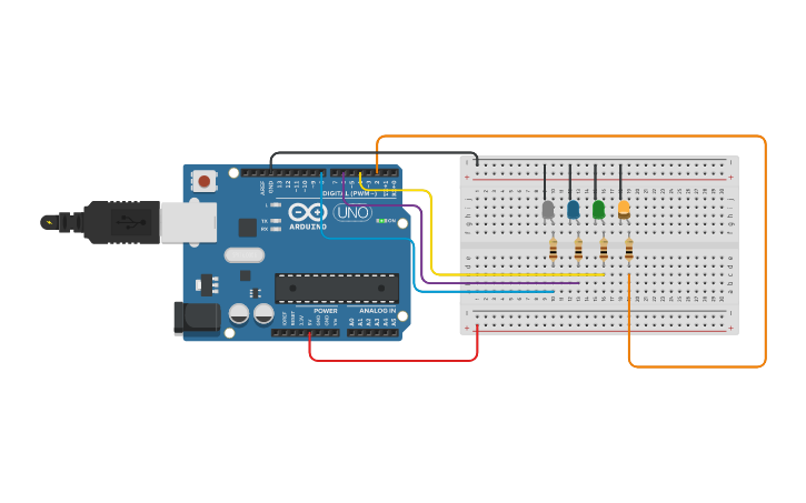 Circuit design leds ciclo for - Tinkercad