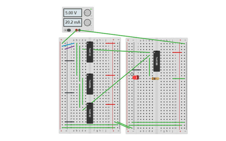 Circuit design Lab 3 (a+b)(a'+b') - Tinkercad