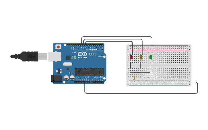 Circuit design Automatic Traffic Light (Red, Green, Amber) - Tinkercad