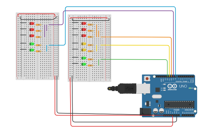 Circuit design Traffic and Pedestrian Lights Alberto Moreno | Tinkercad