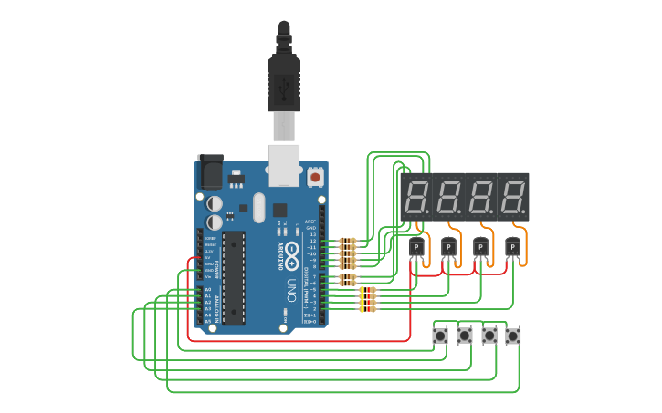 Circuit design 7 segment - Tinkercad