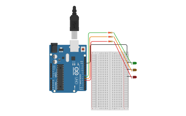 Circuit design Simulasi Traffig-light - Tinkercad Circuit design Simulasi Traffig-light - Tinkercad
