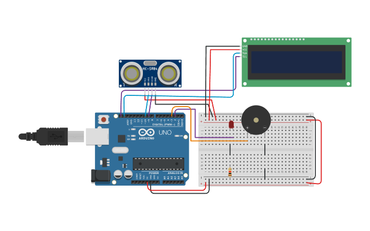 Circuit design Program 7: Ultrasonic Distance Sensor - Tinkercad