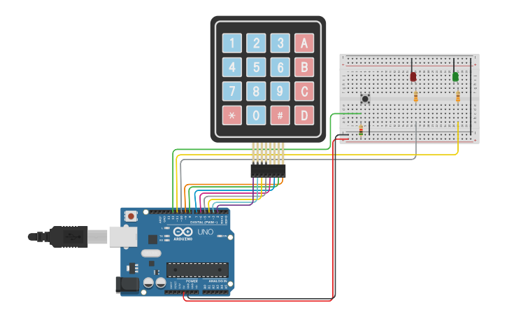 Circuit design KEYPAD 4X4 CLAVE con reset | Tinkercad