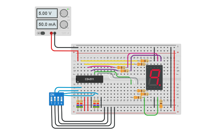 Circuit design contador BCD en display de 7 segmentos - Tinkercad