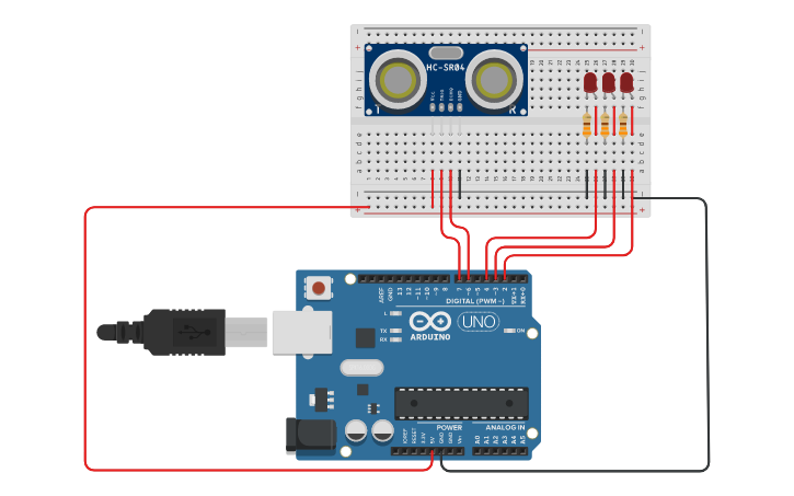 Circuit design SENSOR DE DISTANCIA ULTRASONICO - Tinkercad Circuit design SENSOR DE DISTANCIA ULTRASONICO - Tinkercad