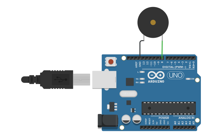 Circuit design ARDUÍNO TOCANDO DÓ RÉ MI FÁ | Tinkercad