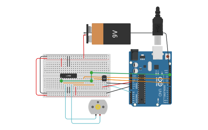 Circuit design DC motor + TMP - Tinkercad