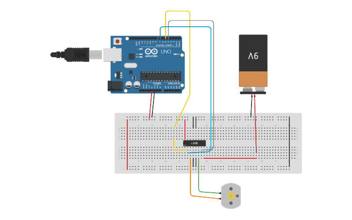 Circuit design Control de motor de Corriente Continua (DC) con Arduino - Tinkercad
