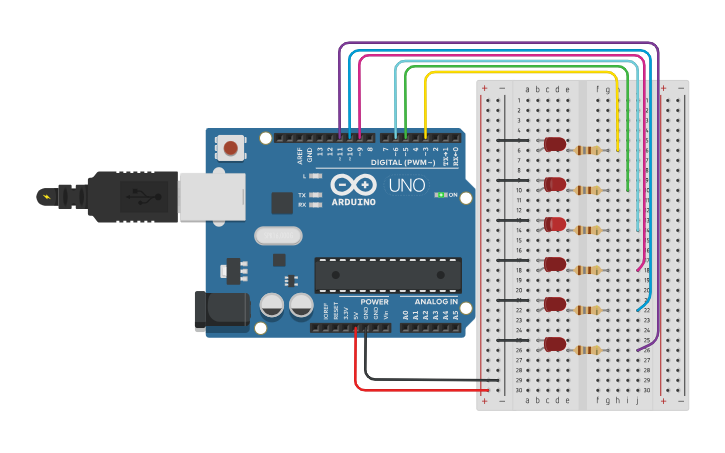 Circuit design CHENILLARD AVEC LISTE - Tinkercad