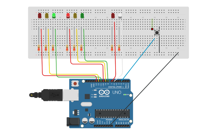 Circuit design Traffic Light - Tinkercad