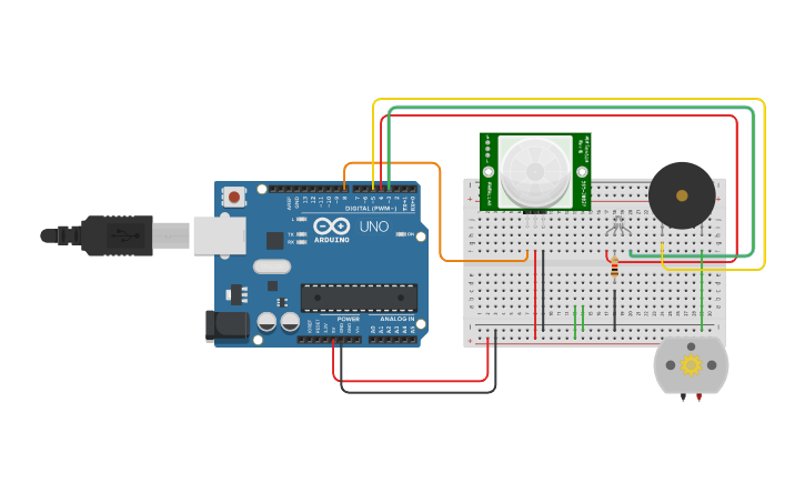 Circuit design Motion Sensor with Buzzer (Using If) - Tinkercad