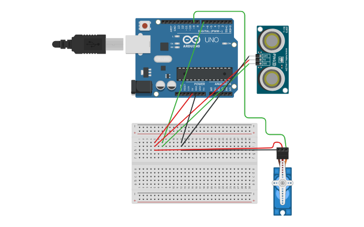 Circuit design Ultrasonic servo | Tinkercad