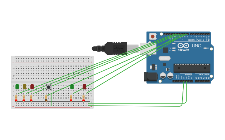 Circuit design semaforo completo - Tinkercad