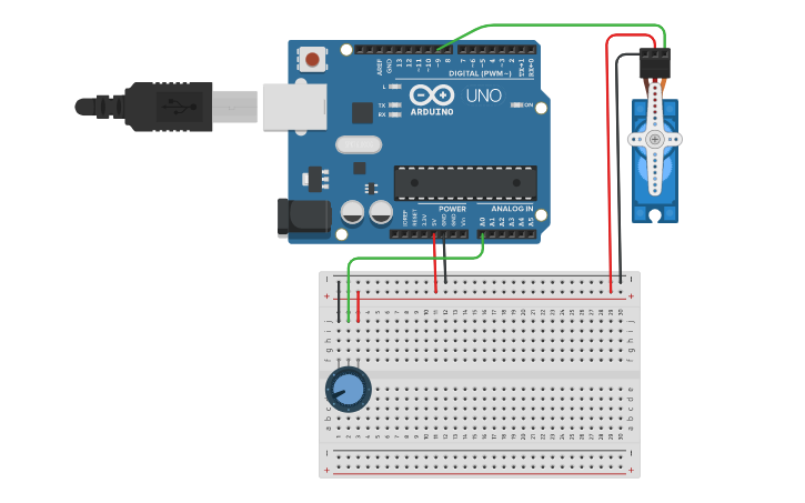 Circuit Design Potentiometer Servo No Code Tinkercad