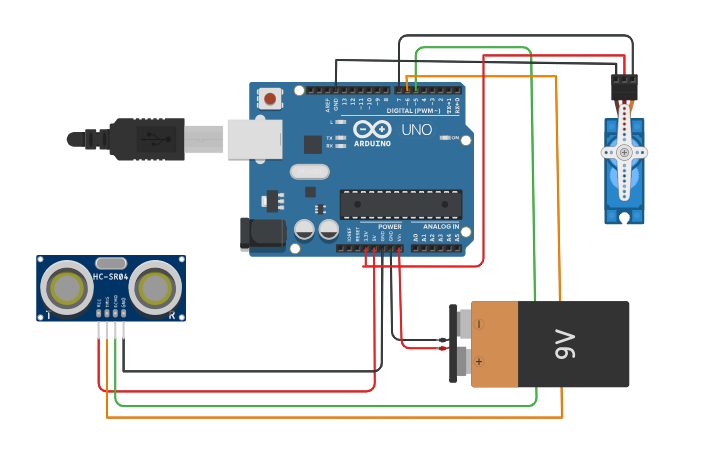 Circuit design Smart Dustbin - Tinkercad