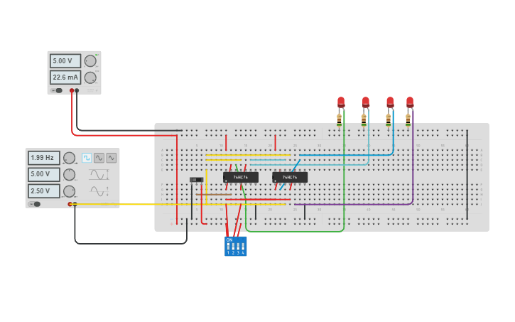 Circuit design Right shift register - Tinkercad