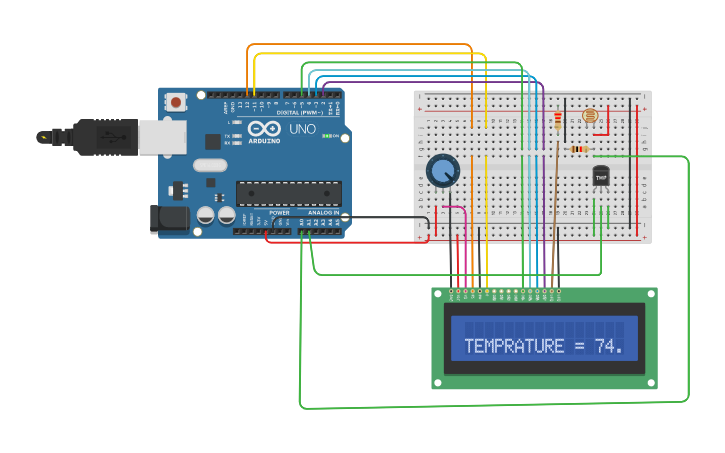 Circuit design LCD Display - Temperature - Tinkercad