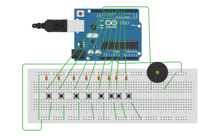 Circuit design piano keyboard 8 tones | Tinkercad