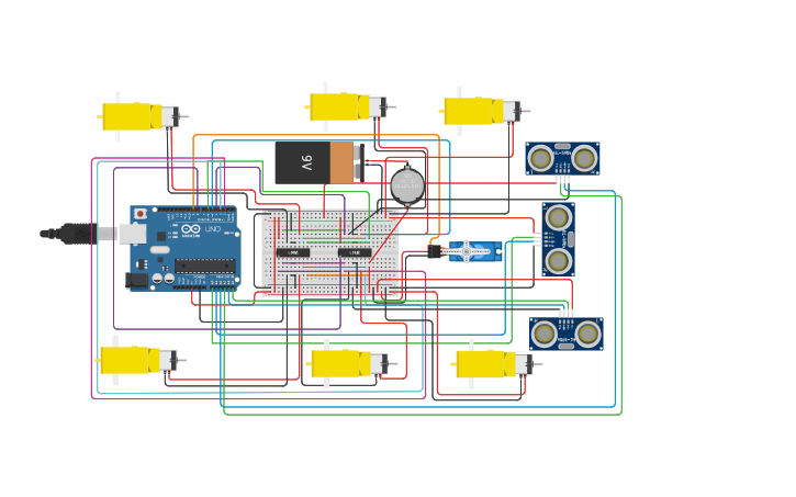 Circuit design Multi terrain obstacle avoider | Tinkercad