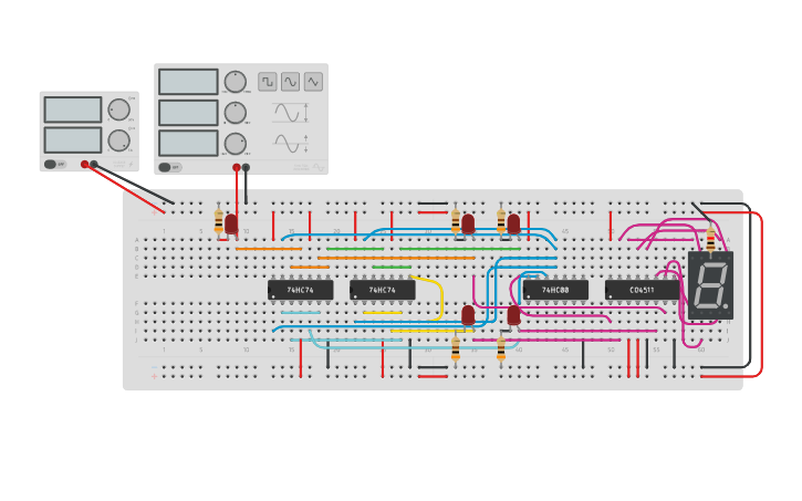 Circuit design Asynchronous BCD counter using D flip-flop - Tinkercad