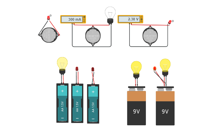 Circuit design #1 - CIRCUITS USING DIFFERENT BATTERIES - Tinkercad
