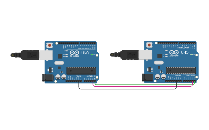 Circuit design Bus I2C con envío de string - Tinkercad