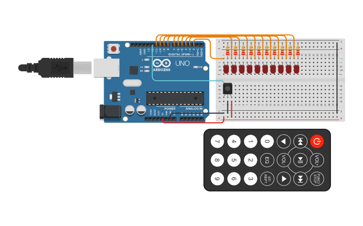 Circuit Design ИК датчик и пульт дистанционного управления Tinkercad