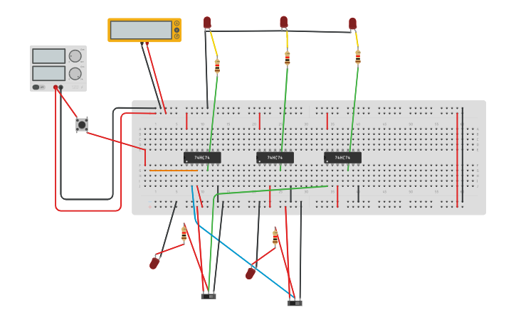 Circuit design 3 Bit Shift Register - Tinkercad