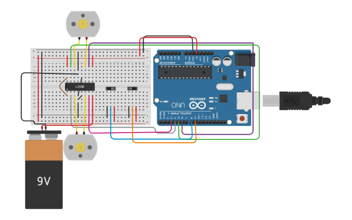 Circuit design control de motores con l293d - Tinkercad