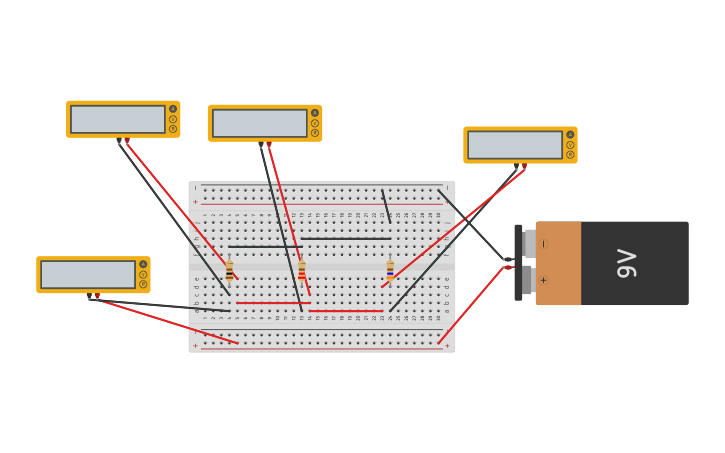 Circuit design AmperimetrosParalelo2 | Tinkercad