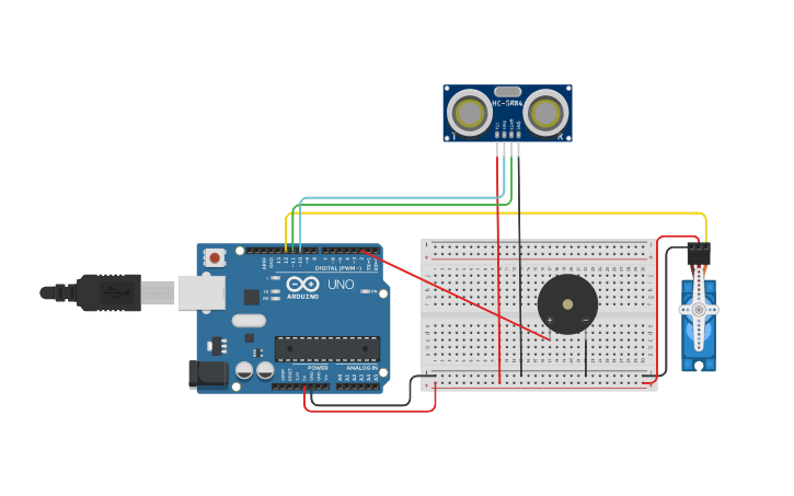 Circuit design Radar cu buzzer - Tinkercad