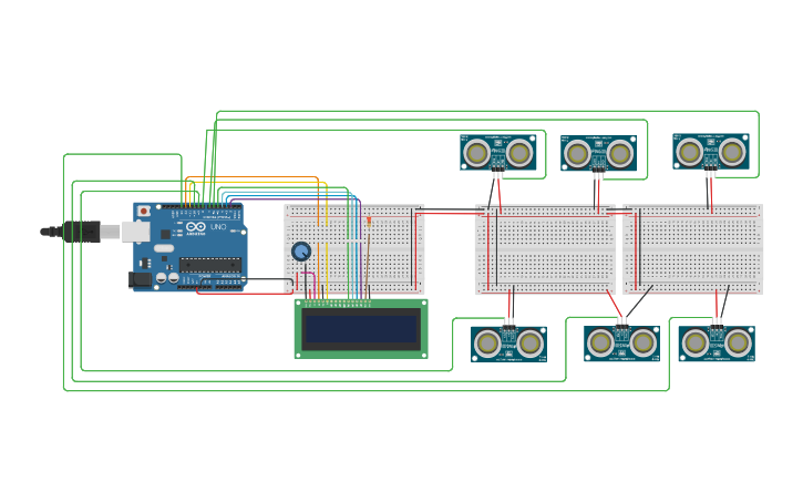 Circuit design Smar Car Parking With IoT - Tinkercad