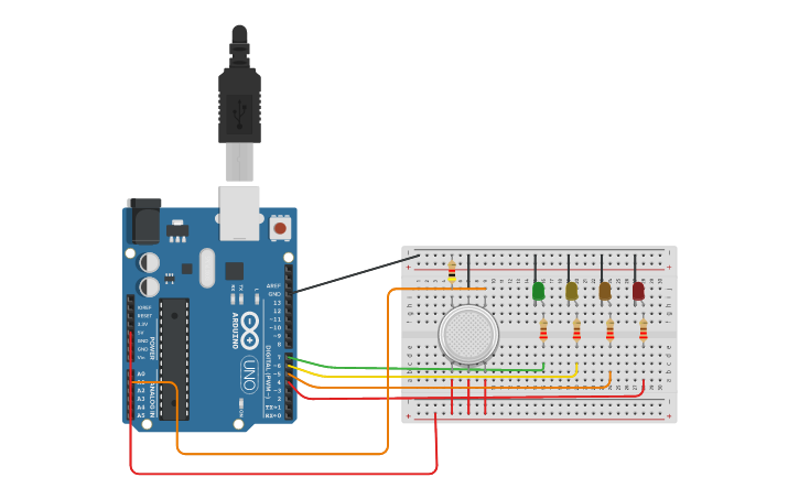 Circuit design Sensor de gas | Tinkercad