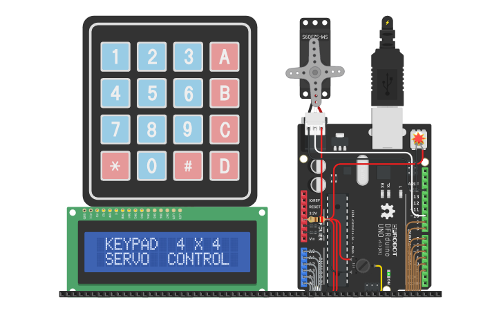 Circuit Design Keypad 4x4 Servo Control Tinkercad