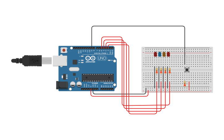 Circuit design Lab 4 LED 4 หลอด - Tinkercad