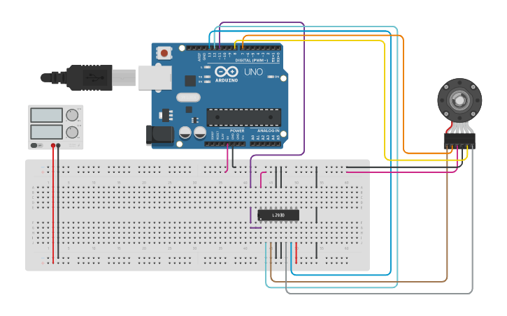 Circuit design arduino moteur codeur rotatif | Tinkercad